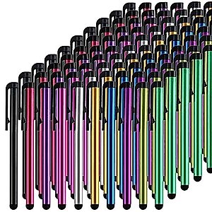 Stylus Pens for Touch Screens, 100 Pieces Stylists Pack Universal Colorful Long Metal, Touch Screen Pens for iPad, iPhone, Android, Galaxy, Chrome Book, Tablets, Assorted Colors All Touch Devices - 4"