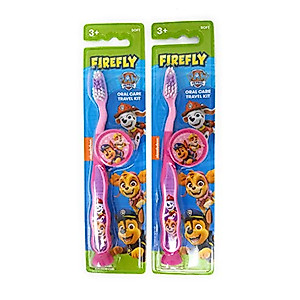 Firefly Nickelodeon Paw Patrol Kids Toothbrushes with Suction Cup and Toothbrush Cap - for Girls 3+ yrs. (2 Count (Pack of 1), Pink)