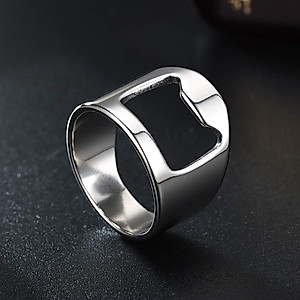 WOYNJI Stainless Steel Creative Beer Bar Tool Finger Bottle Opener Ring for Men Women, Silver Size 10