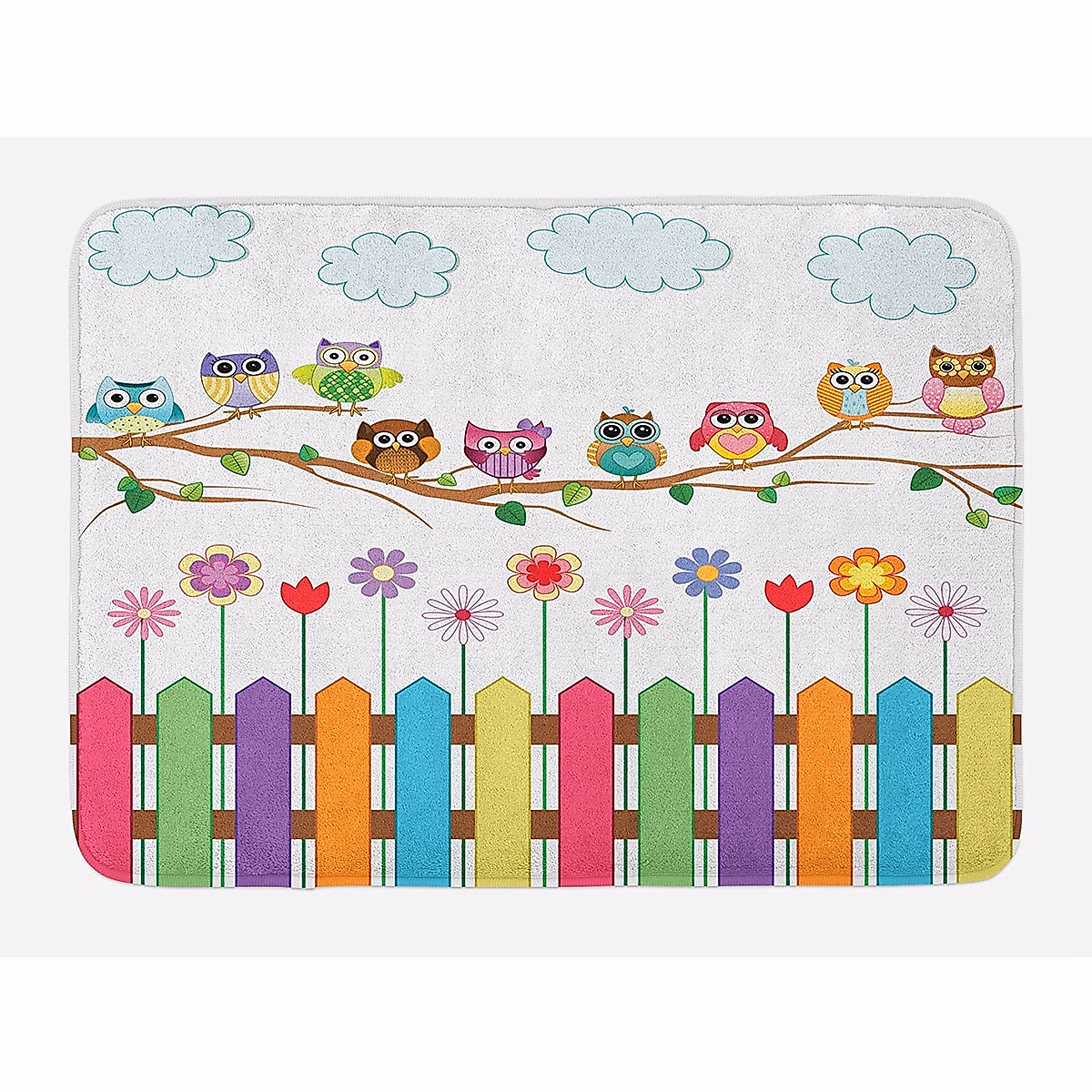 Owls Owls on a Branch Sunny Day in Countryside Farmhouse Fences Wildflowers Holidays Art Entrance Way Rugs Doormats Soft Non-Slip Washable Bath Rugs Floor Mats for Home Bathroom Kitchen 16x24 Inch