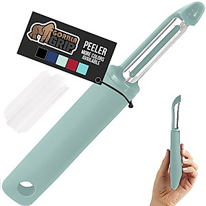 Gorilla Grip Swivel Vegetable Peeler, Sharp Stainless Steel Blades, Comfortable Handle, Dishwasher Safe, Kitchen Food Peelers, Easy Peeling, Peel Vegetables, Apple, Potato, Safe Blade Guard, Mint