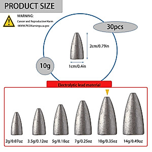 Fishing Bullet Sinker Weight Worm Sinker Fishing Weight,0.07oz/0.125oz/0.178oz/0.25oz/0.357oz/0.5oz,Lead Weight for Bass Fishing Gear Accessories Saltwater