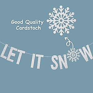 2 Pieces Let It Snow Banner, Glitter Winter Snowflake Banner and White Snowflake Hanging Garland Flag for Holiday Wall Decoration Christmas Party Supply