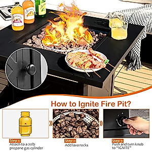 Giantex 28’’ Propane Fire Pit Table, 50,000 BTU Auto-Ignition Gas Fire Pit, Square Steel Fire Table with Lid, Multifunctional Gas Fire Pit Table for Patio Garden Poolside, CSA Certification
