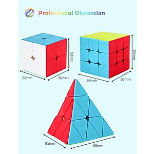 ROXENDA Speed Cube Set, Magic Cube Set of 2x2x2 3x3x3 Pyramid Cube Smooth Puzzle Cube (Stickerless)