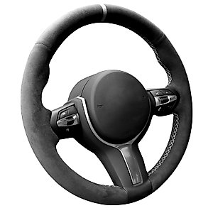 Alfanxi Hand Stitch Alcantara Steering Wheel Cover for BMW F30 F31 F34 F10 F11 F07 F12 F13 X3 X4 X5 X6 F16 F20 F21 M135I 140I X1 X2 (White Stripe)