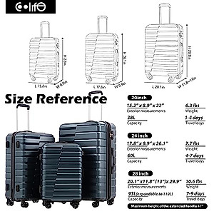 Coolife Expandable Suitcase Luggage set PC ABS TSA Lock Spinner Carry on 3 Piece Sets (blue)