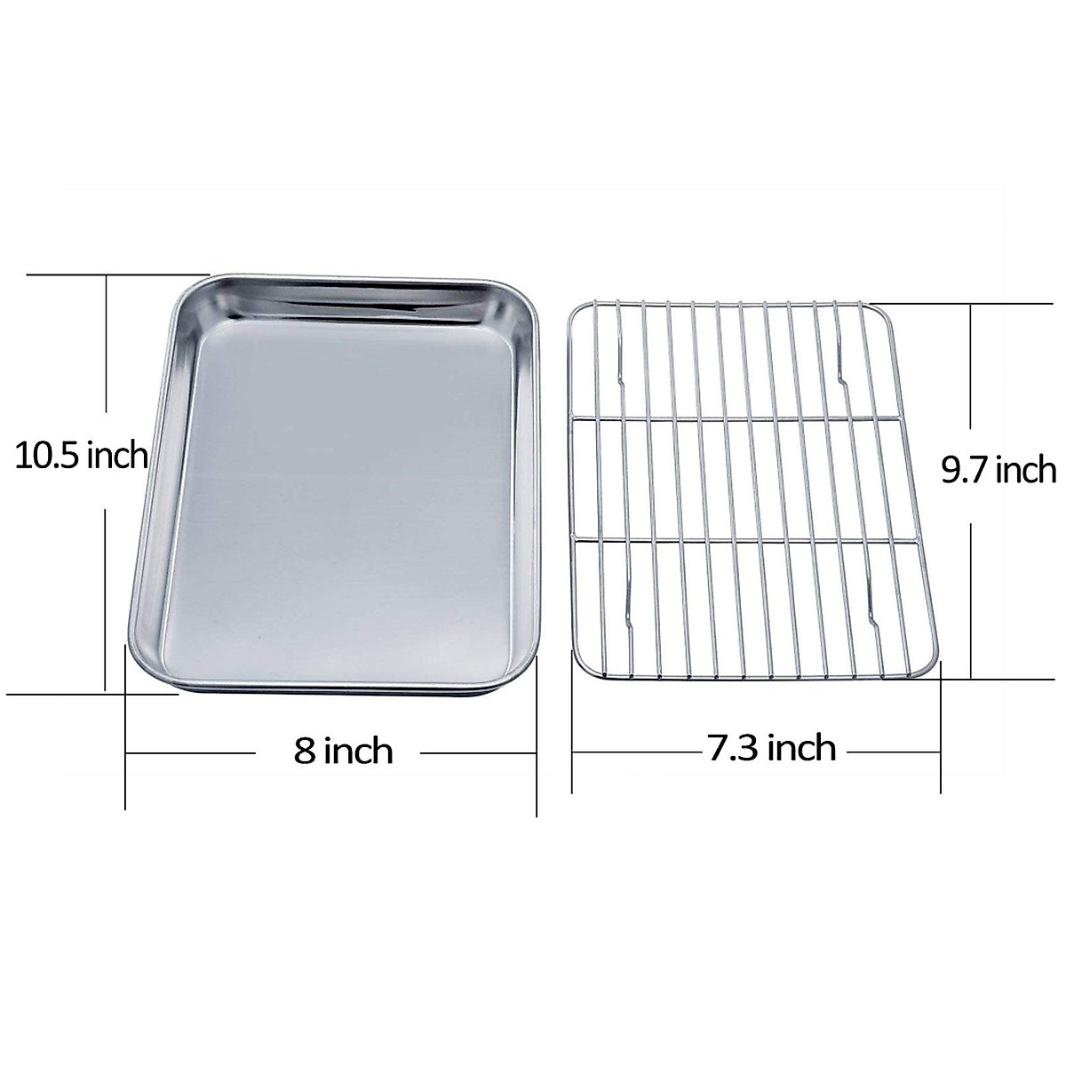 TeamFar Toaster Oven Pan Tray with Cooling Rack, Stainless Steel Toaster Ovenware broiler Pan, Compact 8''x10''x1'', Healthy & Non Toxic, Rust Free & Easy Clean - Dishwasher Safe