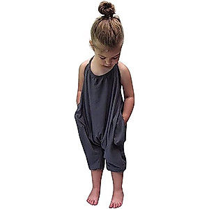 Darkyazi Baby Summer Jumpsuits for Girls Kids Cute Backless Harem Strap Romper Jumpsuit Toddler Pants Size 2-8Y (5T, Grey)