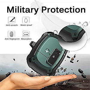 Miimall Compatible for Google Pixel Buds A-Series Case, [Secure Lock][Anti-Lost Keychain][Front LED Visible] Military Full-Body Rugged Case Cover for Pixel Buds A Case Cover 2021 (Black+Green)