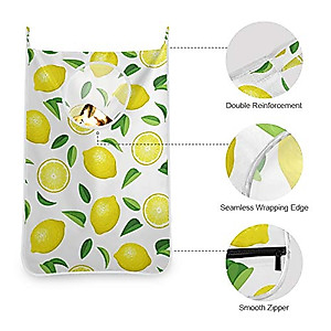 Fresh Lemon Leaves Door Hanging Laundry Hamper Bag Yellow Orange Slices Fruit Space Saving Wall Large Laundry Basket Storage Dirty Clothes Bags with Bottom Zippers Hooks For Bathroom Bedroom 1 Pcs