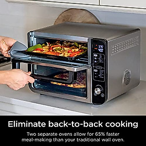 Ninja DCT401 12-in-1 Double Oven with FlexDoor, FlavorSeal & Smart Finish, Rapid Top Oven, Convection and Air Fry Bottom Oven, Bake, Roast, Toast, Air Fry, Pizza and More, Stainless Steel