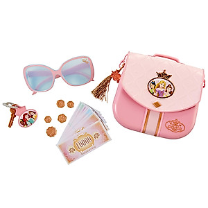 Disney Princess Style Collection World Traveler Purse Set Bag with Strap, Sunglasses, Key with charm, 5 Coins & 8 Paper Bills for Girls Ages 3+