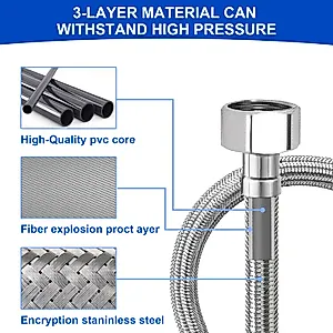 Universal Flexible Faucet Hose Connector, 12-Inch x 3/8" Comp x 1/2" FIP, Premium Braided Stainless Steel Faucet Water Supply Line for Kitchen Bathroom Sink Faucet (2-Pack)