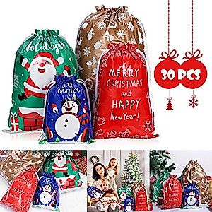 30PCS Christmas Drawstring Gift Bags Assorted Sizes Christmas Gift Wrapping Bags For Christmas Party Classroom Party Gift Giving
