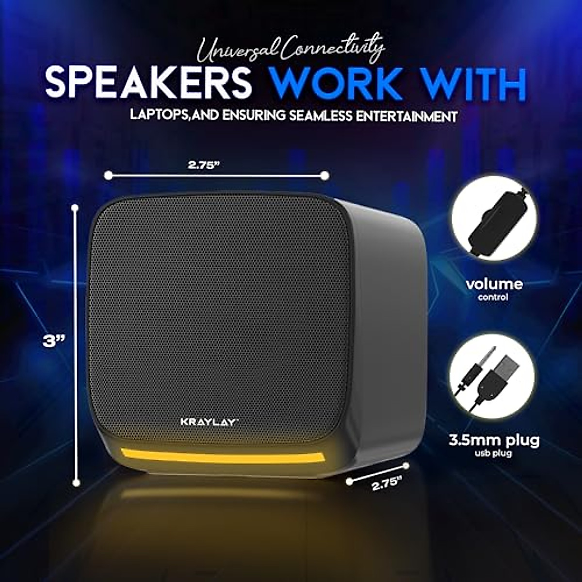 Kraylay Computer Speakers - TV Speakers with 2.0 USB Aux Powered - Monitor Speakers with RGB LED Light - Mini Multimedia Stereo Speaker for Laptop, Tablet and Cellphone