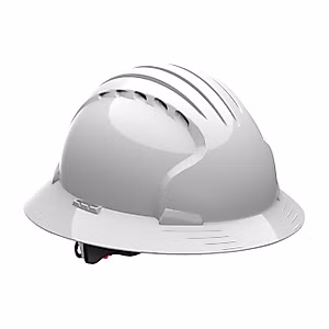 Evolution Deluxe 6161 280-EV6161-10V Full Brim Hard Hat with HDPE Shell, 6-Point Polyester Suspension and Wheel Ratchet Adjustment Vented, White