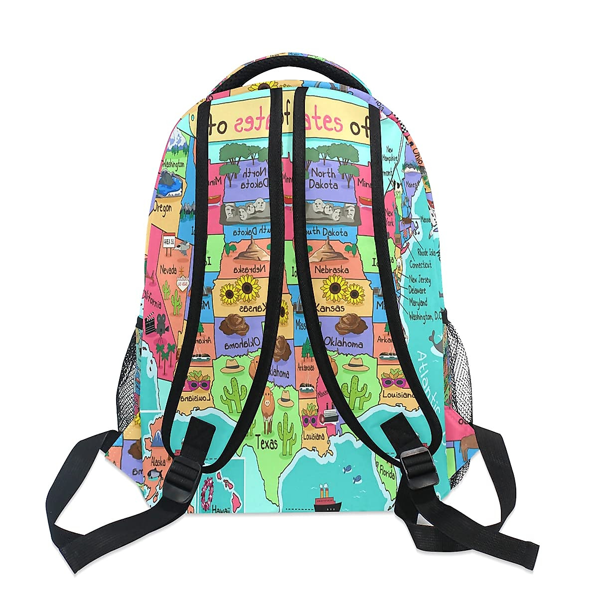 United States Map Backpack for Boys Girls School Backpacks Animal World Kids Bookbag 3rd 4th 5th Grade Laptop Daypacks 16x11.4x6.9in