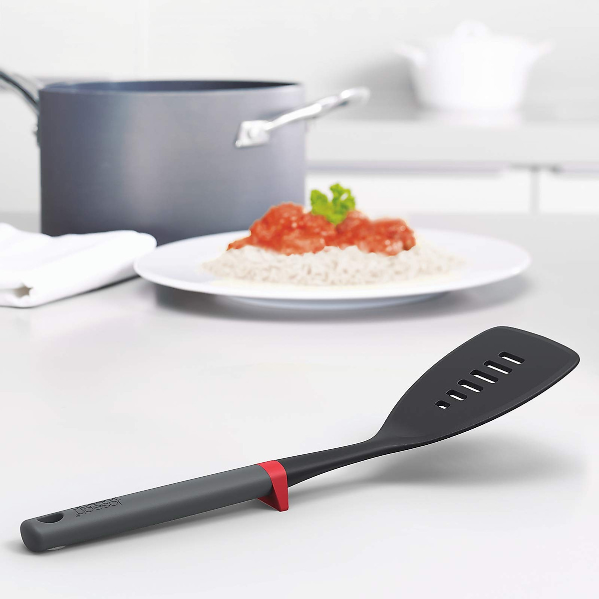 Joseph Joseph Duo Slotted Spatula with Integrated Tool Rest, Black/Gray