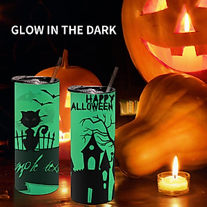 FECBK 25Pcs Glow In The Dark Sublimation Tumblers 20oz Skinny Straight Stainless Steel Double Wall Insulated Sublimation Blanks Tumblers Bulk with Lid and Straw Individually Boxed