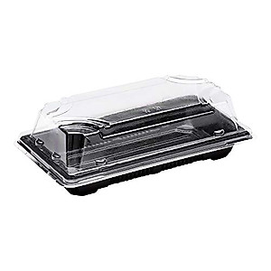 Restaurantware Rectangle Black Plastic Medium Take Out Sushi Tray - with Clear Lid - 6 3/4" x 3 3/4" x 2" - 100ct Box - Roku - Restaurantware