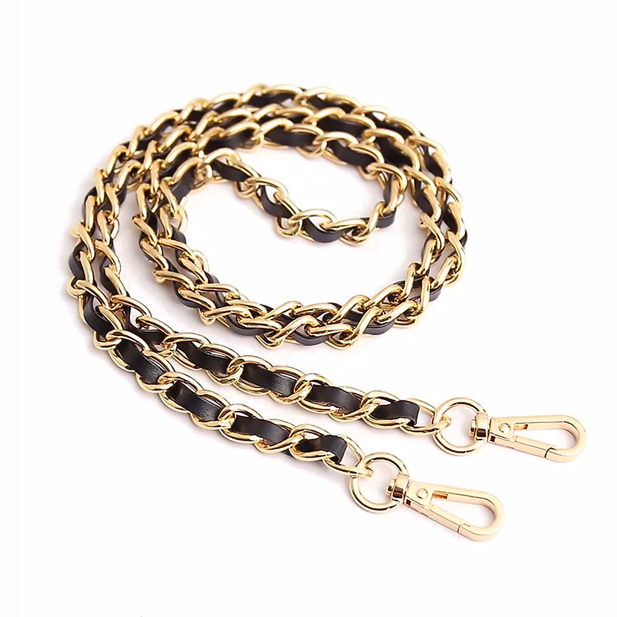 BlitzBite 46" Synthetic Leather Metal Chain-Purse Chain Strap Leather Iron Flat Chain-Cross Body Replacement Shoulder Strap-Black Leather Silver Hardware-for Shoulder,Clutches,Wallets,Camera Bag