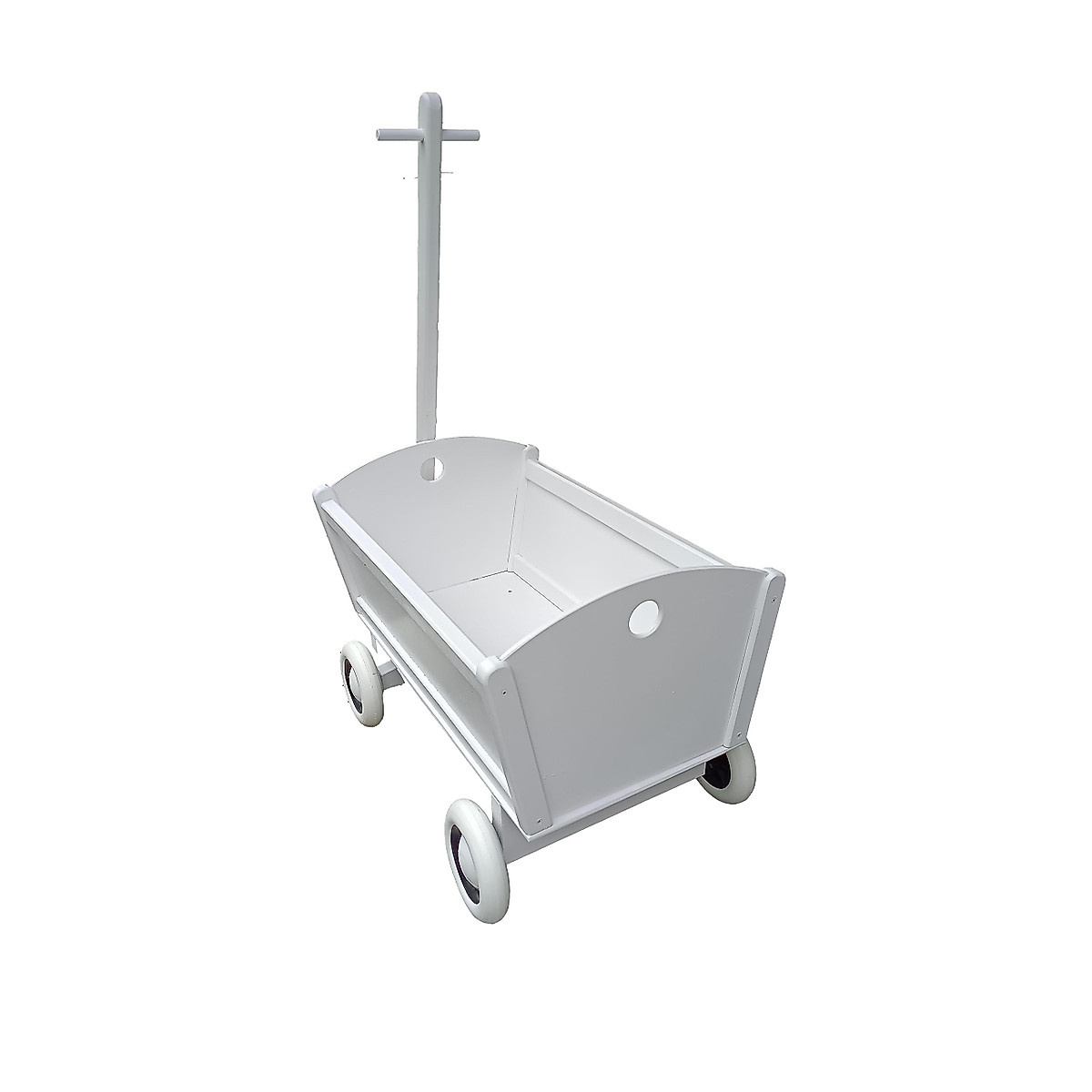 Premium Wooden Wagon STAS - Safe and Beautiful | Ideal for Weddings and Flower Girls | Color: White Fluff| Wheels: Rubber