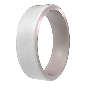 QALO Women's Rubber Silicone Ring, Switch Cosmic Holographic Reversible Rubber Wedding Band, Breathable, Durable Engagement Silicone Ring, 6mm Wide 1.85mm Thick, Opal & White, Size 6