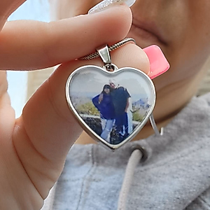 Personalized Picture Necklace - Custom Photo Necklace, Customized Necklace with Picture, Personalized Heart Photo Necklace, Custom Memorial Gifts, Memory Necklaces (18K Gold Finish, Photo Only)