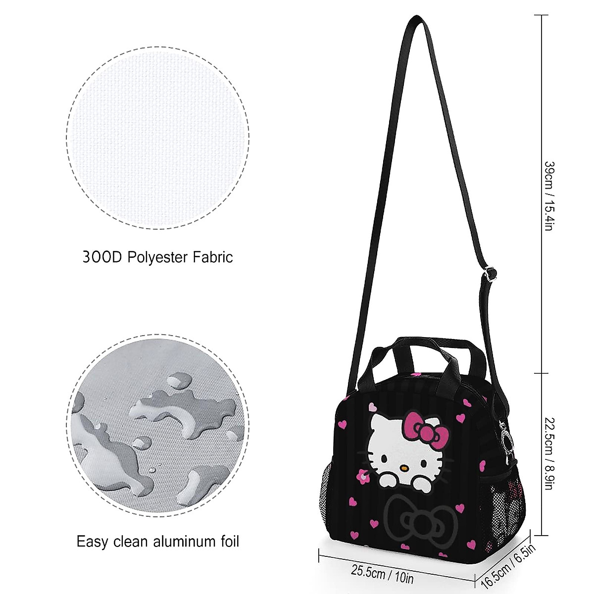 Grehge Cute Cartoon Lunch Bag Portable Thermal Insulated Preservation Pink Cat