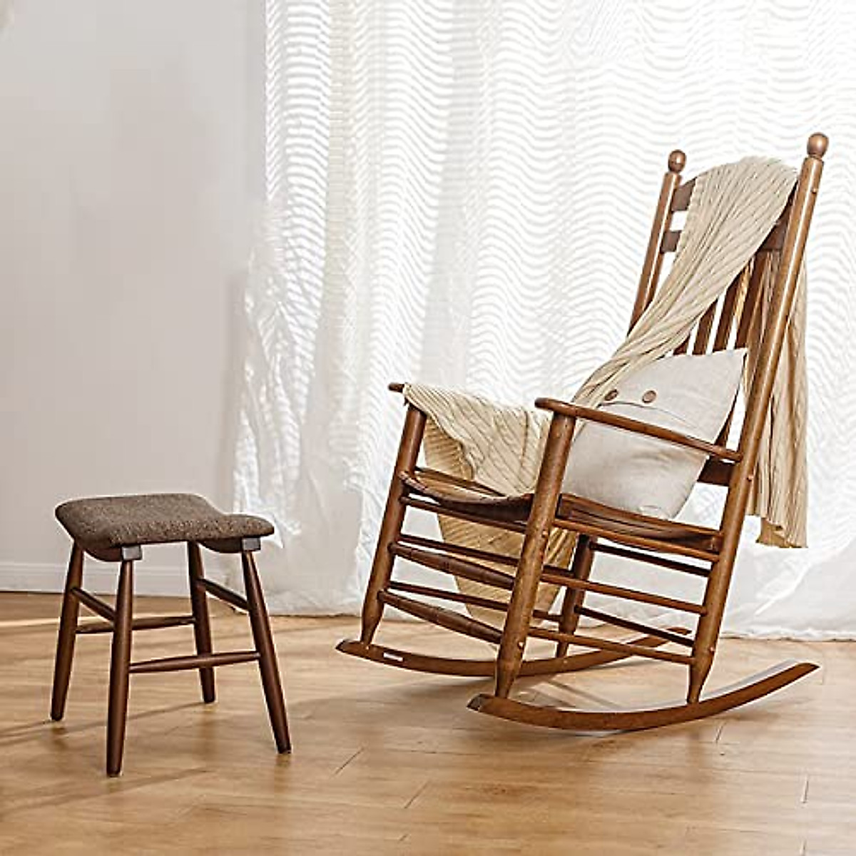 Otlsh Outdoor Patio Rocking Chair, Traditional Wooden Porch Chair, Brown