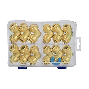 SUNGATOR 1/2" Elbow, Pushfit 90 Degree Elbow, No Lead Brass Plumbing Fitting 1/2" 90 Elbow, Push to Connect PEX, Copper, CPVC, with 1 Disconnect Clip, Pack of 12