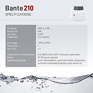 Bante 210 Benchtop pH Meter | Lab pH Meter for Routine Measurements, ±0.01 pH Accuracy, 3 Points Calibration, Equipped with pH Electrode, Temperature Probe and Buffers