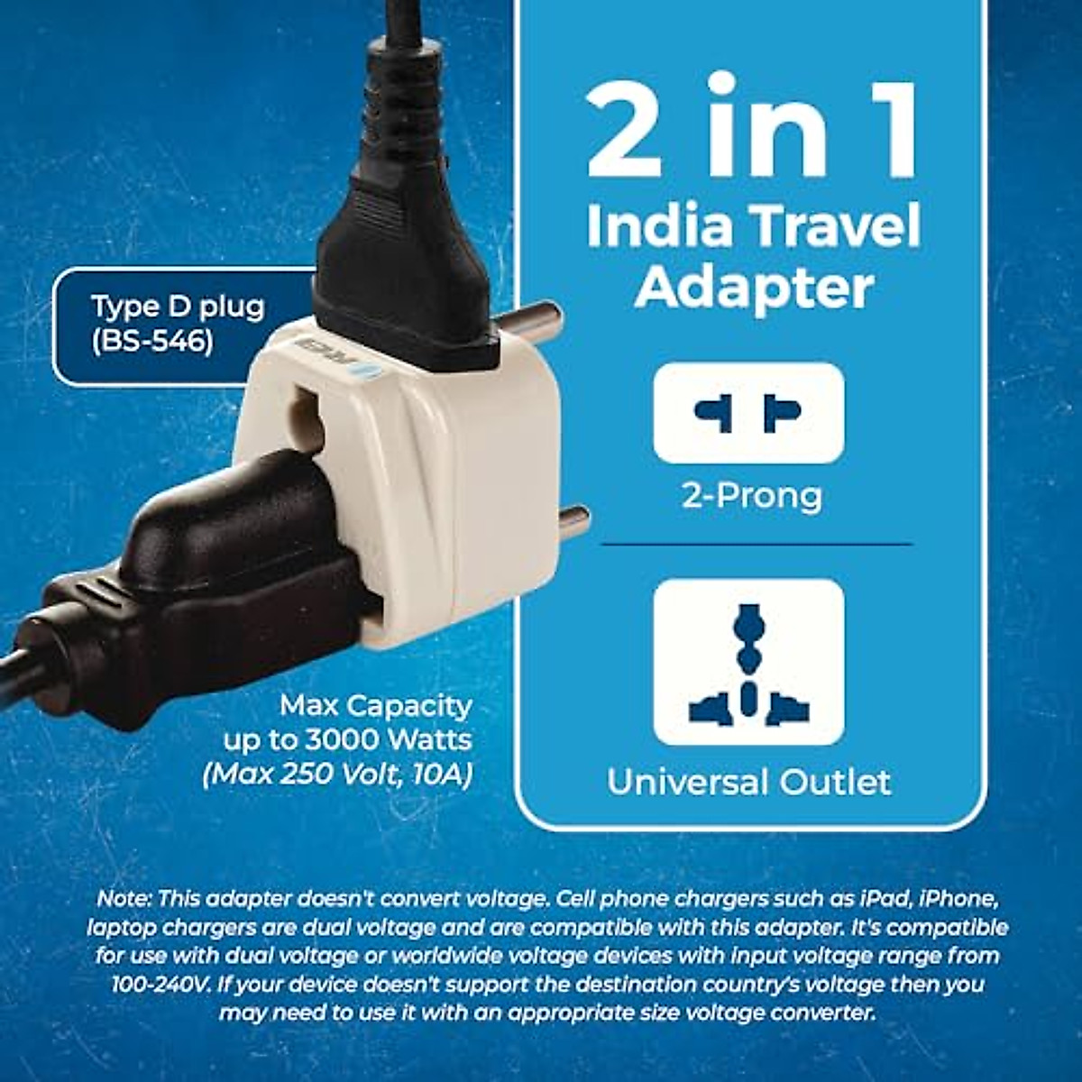 OREI USA to India Plug Adapter - Type D Plug Adapter - 2 in 1 - CE Certified - RoHS Compliant - Beige (DB-10)