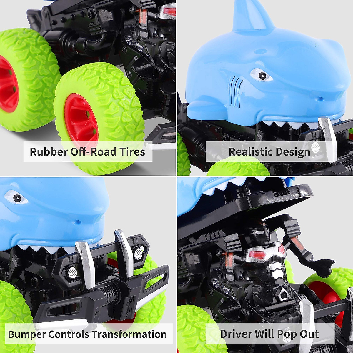 FiGoal Two Pack Shark Cars with Toy Gun Launchers Monster Toy Trucks, Friction Powered Toy Cars Vehicles for Boys and Toddlers Games Toys Gifts for Birthday