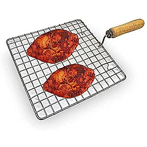 Stainless Steel Square Wire Roaster Wooden Handle, Roasting Net Roti Jali, Roti Grill, Papad Grill, Chapati Grill, Sqaure Roasting Papad Net
