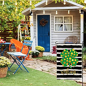 PETOX Garden Flag,12.5X18 Inch Double Sided Lucky four-leaf Clover Welcome Small Garden Flag for Yard Outside Decoration(1 Pack)