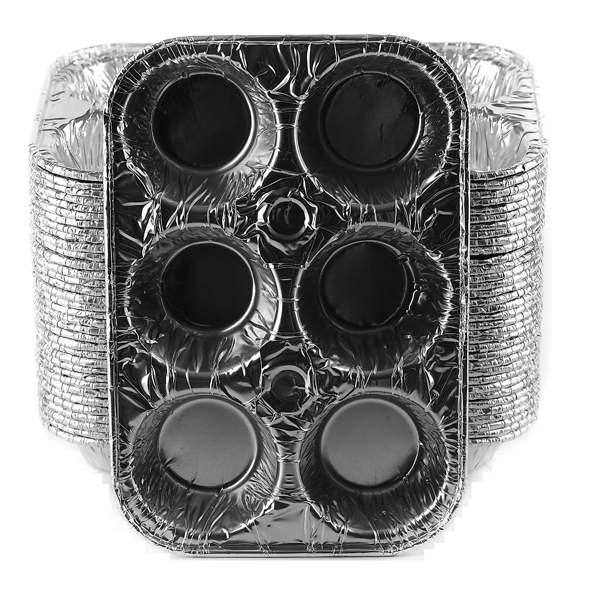 EcoQuality Inc [50 PACK] Aluminum 6-Cup Muffin Pan - Disposable Aluminum Cupcake Pans - Strong, Durable, Reusable, Recyclable - Muffin Tin Great for Baking Cupcakes, Muffins, Small Pies