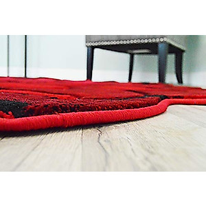 Flowers 3D Effect Hand Carved Thick Artistic Floral Flower Rose Botanical Shape Area Rug Design 301 Red 5'3''x5'3'' Round