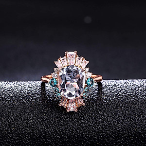 LAZLUVU Oval Cut Cubic Zirconia CZ Engagement Ring Rose Gold Vintage Halo Engagement Ring Promise Wedding Band for Women
