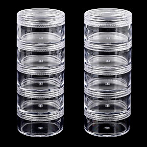 Hariendny 2 Sets Round Stackable Containers 5 Layer Clear Stackable Bead Storage Plastic Storage Jars Plastic Cosmetic Storage Box Art Craft Accessory Organizer Box for Jewelry Beads Buttons