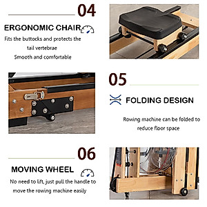 LuusMm Water Resistance Rowing Machine for Home Gym Fitness, Classic Wooden Water Rowing Machine with Monitor for Full Body Exercise Cardio Training,Brown