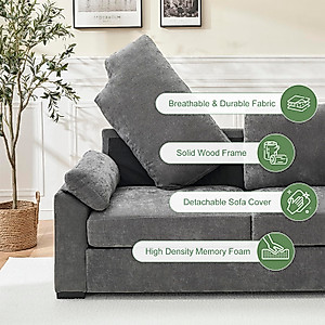 IDEALHOUSE 80" Sofas Couches for Living Room, 3 Seater Chenille Recliner Sofa Mid-Century Modern Sofa Couch with Space Spring Cushion and Solid Wood Frame, Removable Back and Seat Cushions