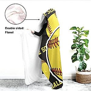 Custom Softball Hooded Blanket, I Love Softball Blankets and Throws, Softball Stuff for Girls Oversized Wearable Hooded Sports Blanket Adult Hooded Blanket for Boys Girls Adults