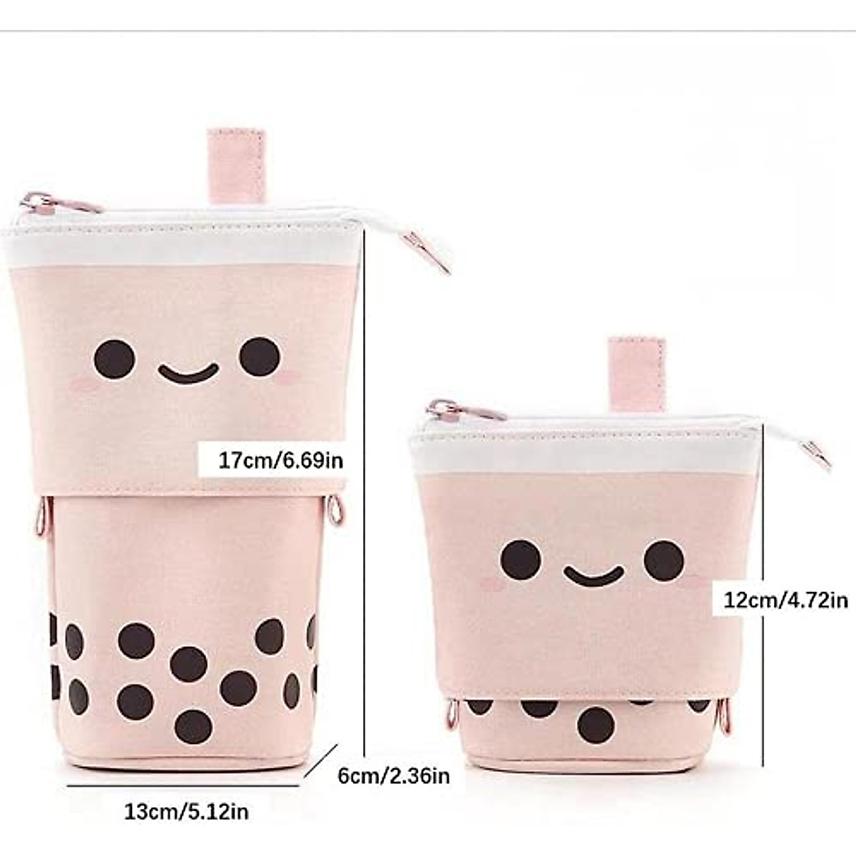 Cute Pencil Case Kawaii Standing Pen Holder Bubble Tea Boba Milktea Pop Up Back to School Supplies Stationery Organizer Bag with Smile Face Cosmetics Pouch Makeup Bag for Kids Students Teens (Pink)