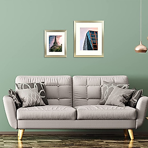 Golden State Art, 11x14 Brushed Aluminum Frame with Ivory Mat for 8x10 Picture - Wide Molding- Swivel Tabs, Sawtooth Hangers - Wall Display (Satin Gold, 1 Pack)