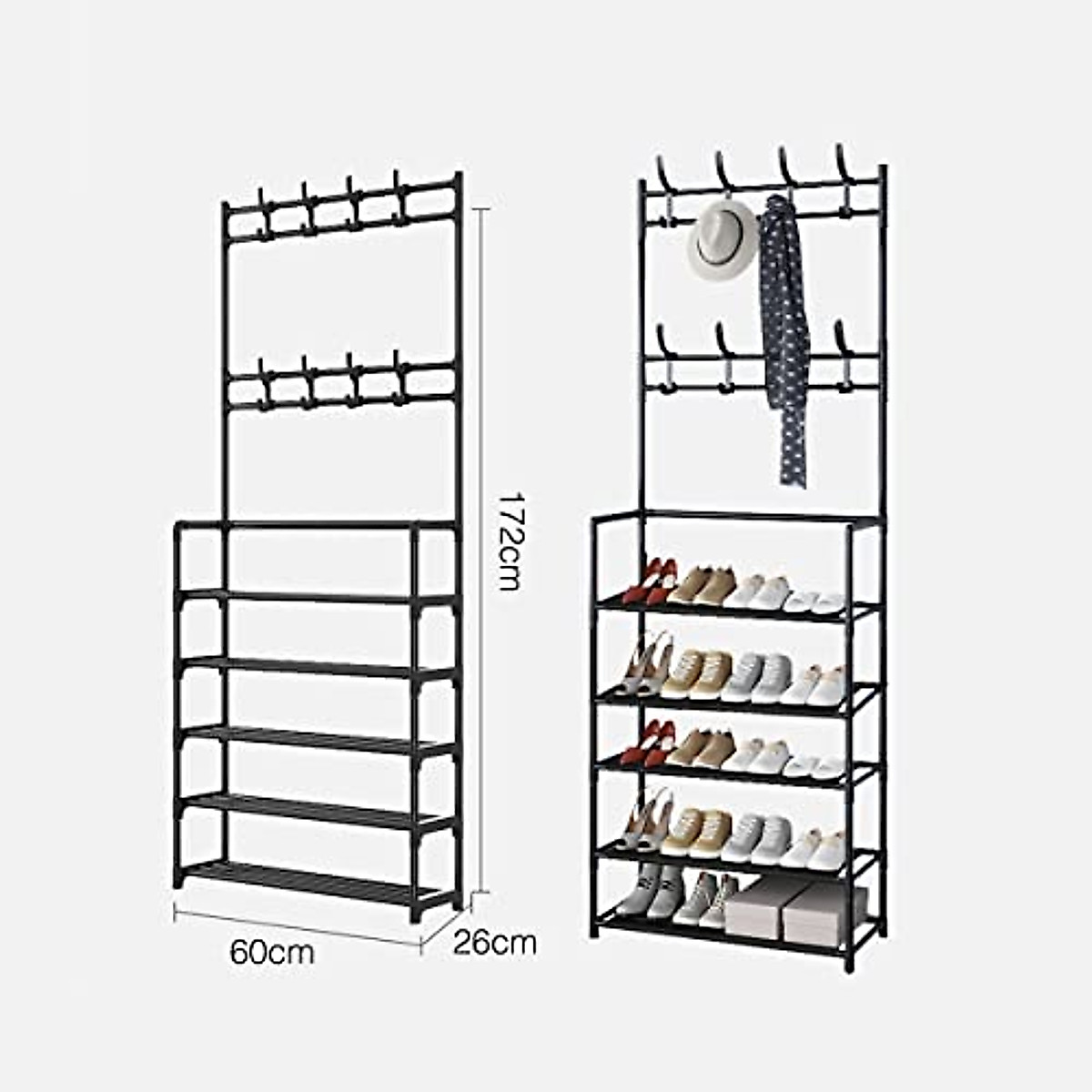 Shoe Rack For Closet,Shoe Organizer With Hat Bag Coat Hanger Racks,Entryway Stand Shelf For Shoes Storage And Organization, 5 tiers (60cm)