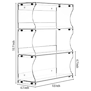 MyGift Clear Acrylic Shelves, Wall Mounted 3 Tier Floating Display Rack, Clear Hanging Shelves, Plastic Shelving