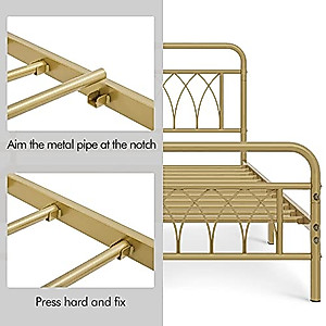 Yaheetech Queen Bed Frame Metal Platform Bed with Petal Accented Headboard/Footboard/14.4 Inch Under Bed Storage/No Box Spring Needed,Antique Gold