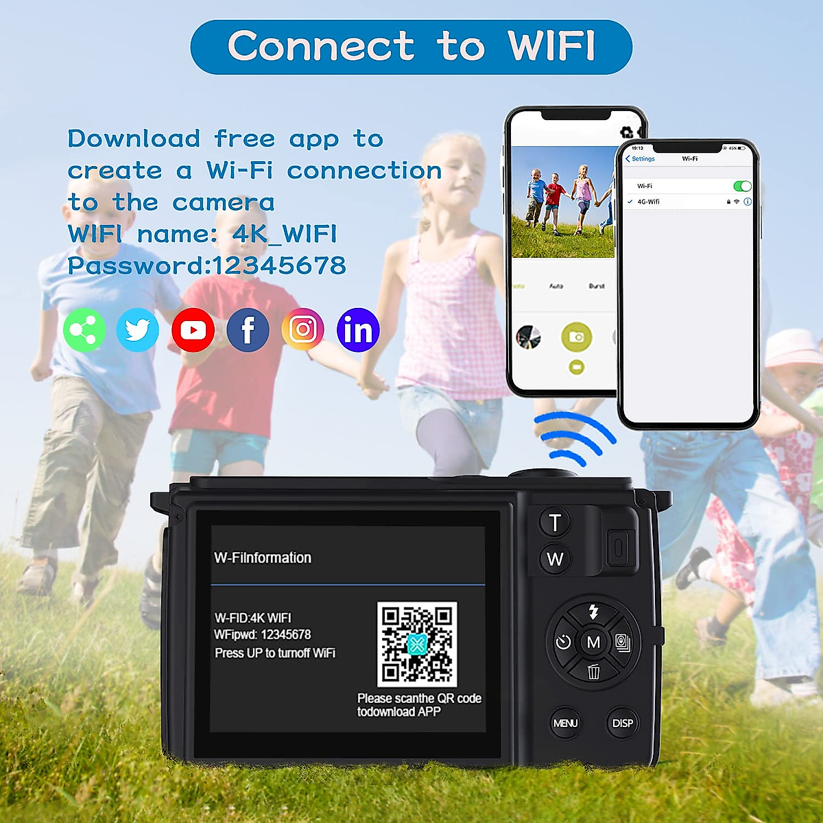 Digital Camera with WiFi 4K 64MP Vlogging Camera for Photography with Dual Screens Point and Shoot Camera with 32GB SD Card, 16X Zoom Compact Camera for Beginners-Tie2